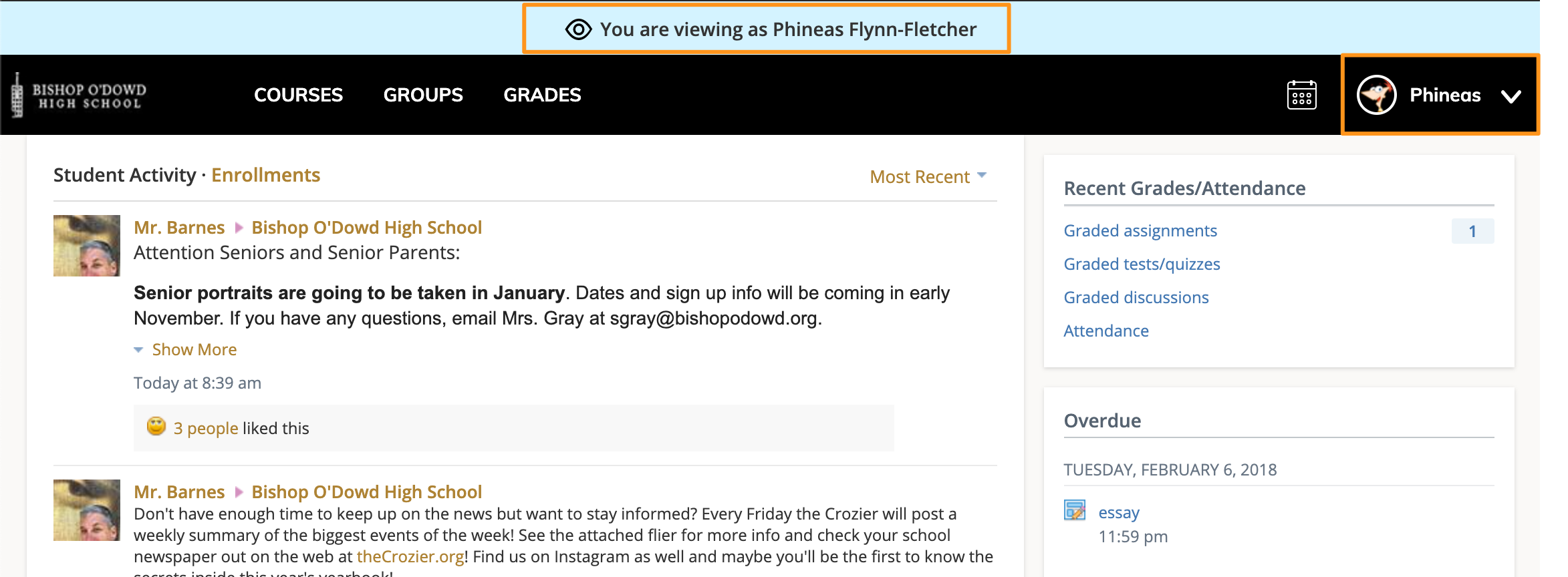 Switching to Your Student's View in Schoology – Bishop O'Dowd High ...
